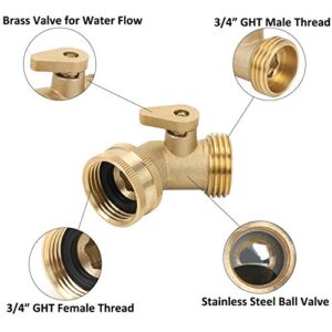 STYDDI 45 Degree Garden Hose Elbow Brass Connector with Shut-Off Valve, 3/4” GHT Water Hose Elbow Adapter for RVs or Outdoors, with 2 Extra Rubber Washers and 2 Washers with Screen, 2 Pack