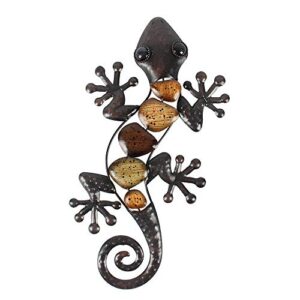 liffy metal gecko wall decor – garden lizard wall art – metal lizards outdoor decor – garden gecko yard art for patio fence, gift idea