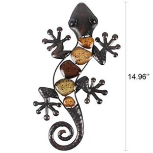 LIFFY Metal Gecko Wall Decor - Garden Lizard Wall Art - Metal Lizards Outdoor Decor - Garden Gecko Yard Art for Patio Fence, Gift Idea