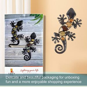 LIFFY Metal Gecko Wall Decor - Garden Lizard Wall Art - Metal Lizards Outdoor Decor - Garden Gecko Yard Art for Patio Fence, Gift Idea