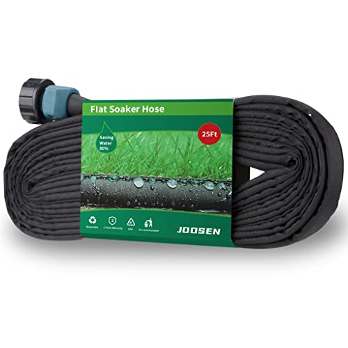 JOOSEN Soaker Hose 25ft 1/2" Flat Double Layer Consistent Drip Hose Saving 80% Water Leakproof Kink Free Vegetable Garden Hose