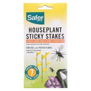 Safer Brand 5026 Houseplant Sticky Stake Insect Traps for Indoor Plants - Controls Fungus Gnats, Whiteflies, Midges, Thrips, Fruit Flies, and Black Flies - 1 Pack, 7 Traps