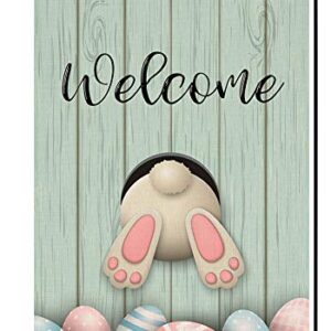 Welcome Spring Easter Bunny Small Garden Flag Egg Vertical Double Sided Burlap Yard Outdoor Decor 12.5 x 18 Inches (126019)