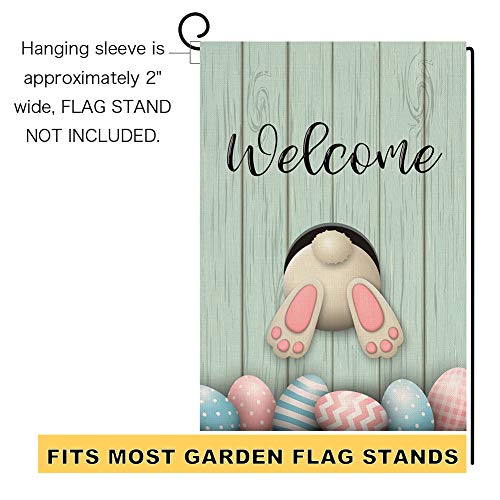 Welcome Spring Easter Bunny Small Garden Flag Egg Vertical Double Sided Burlap Yard Outdoor Decor 12.5 x 18 Inches (126019)