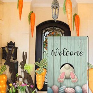 Welcome Spring Easter Bunny Small Garden Flag Egg Vertical Double Sided Burlap Yard Outdoor Decor 12.5 x 18 Inches (126019)