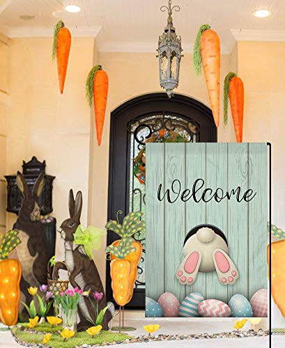 Welcome Spring Easter Bunny Small Garden Flag Egg Vertical Double Sided Burlap Yard Outdoor Decor 12.5 x 18 Inches (126019)