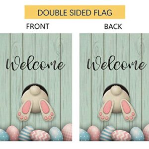 Welcome Spring Easter Bunny Small Garden Flag Egg Vertical Double Sided Burlap Yard Outdoor Decor 12.5 x 18 Inches (126019)