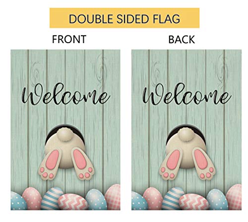 Welcome Spring Easter Bunny Small Garden Flag Egg Vertical Double Sided Burlap Yard Outdoor Decor 12.5 x 18 Inches (126019)