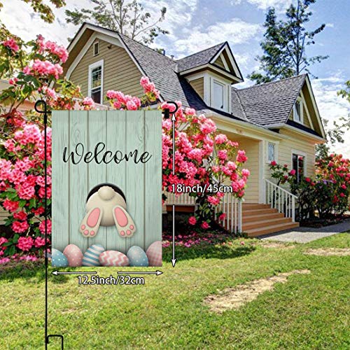 Welcome Spring Easter Bunny Small Garden Flag Egg Vertical Double Sided Burlap Yard Outdoor Decor 12.5 x 18 Inches (126019)