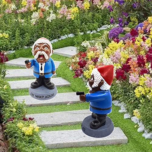 spolis Say What Again Angry Garden Gnome Statues Resin Ornaments, 9 Inch War Gnome Outdoor Garden Statues Sculpture for Indoor Outdoor Lawn Yard Decorations-1PCS