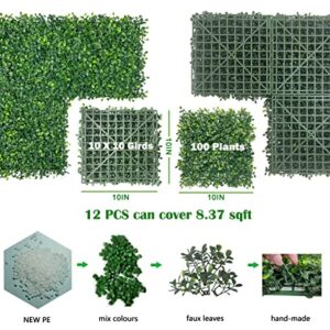 Bybeton Artificial Green Wall Panel,10"x 10"(12pcs) Boxwood Faux Grass Wall Panels for Interior Wall, Backdrop Wall,Garden Wall and Indoor Outdoor Plant Wall Decor