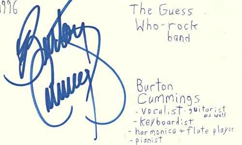 Burton Cummings Vocalist Guitarist Guess Who Rock Band Signed Index Card JSA COA