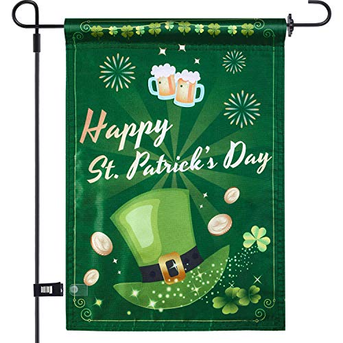 Chuangdi Happy St Patricks Day Garden Flag Spring Double Sided Saint Patty's Day Flag House Yard Shamrocks Flag for Terraces Porches Yards Holiday Decor Gifts (12 x 18 Inch)