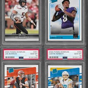 PSA 10 PATRICK"PAT" MAHOMES LEAF LAMAR JACKSON JUSTIN HERBERT & JOE BURROW DONRUSS 4 CARD ROOKIE LOT GRADED PSA GEM MINT 10 ALL STAR YOUNG QUARTERBACKS