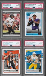 psa 10 patrick”pat” mahomes leaf lamar jackson justin herbert & joe burrow donruss 4 card rookie lot graded psa gem mint 10 all star young quarterbacks