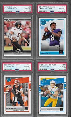 PSA 10 PATRICK"PAT" MAHOMES LEAF LAMAR JACKSON JUSTIN HERBERT & JOE BURROW DONRUSS 4 CARD ROOKIE LOT GRADED PSA GEM MINT 10 ALL STAR YOUNG QUARTERBACKS