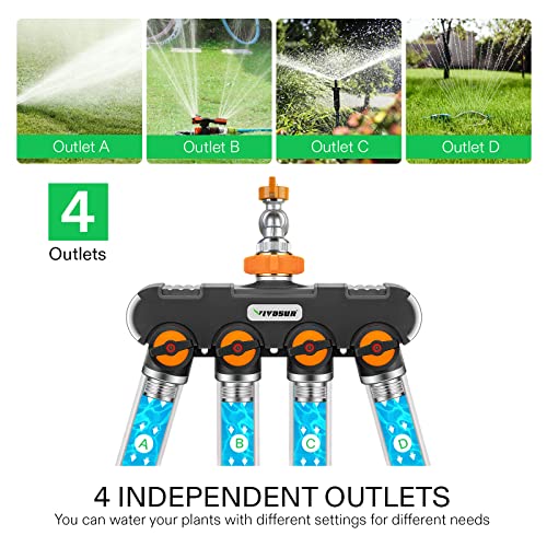 VIVOSUN Garden Hose Splitter 4 Way Heavy Duty Water Hose Connector, Water Hose Manifold, Faucet Adapter with Comfortable Rubberized Grip for Drip Irrigation, Lawns