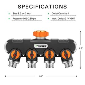 VIVOSUN Garden Hose Splitter 4 Way Heavy Duty Water Hose Connector, Water Hose Manifold, Faucet Adapter with Comfortable Rubberized Grip for Drip Irrigation, Lawns