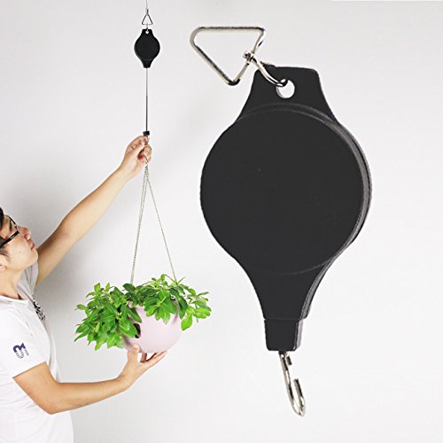 Ogrmar Plant Pulley Retractable Pulley Plant Hanger Hanging Flower Basket Hook Hanger for Garden Baskets Pots and Birds Feeder in Different Height Lower and Raise Pack of 2 (Black)