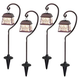 maggift 4 pack 22 inch hanging solar lights multipurpose with 4 shepherd hooks outdoor solar coach lights