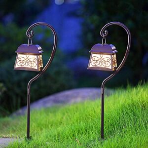 Maggift 4 Pack 22 Inch Hanging Solar Lights Multipurpose with 4 Shepherd Hooks Outdoor Solar Coach Lights