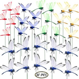 seasonsky 30 pcs dragonfly garden stakes, 2 size artificial dragonfly stakes indoor outdoor yard garden flower pot decoration, miniature fairy garden decoration