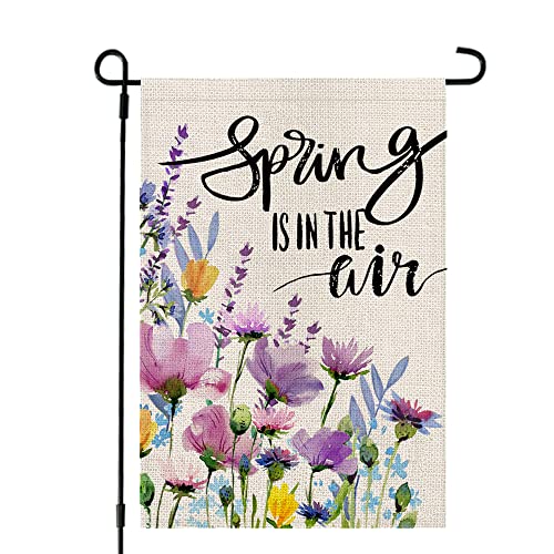 CROWNED BEAUTY Spring Garden Flag Floral 12x18 Inch Double Sided for Outside Spring Is In The Air Welcome Burlap Small Yard Holiday Decoration CF749-12