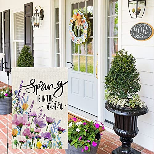 CROWNED BEAUTY Spring Garden Flag Floral 12x18 Inch Double Sided for Outside Spring Is In The Air Welcome Burlap Small Yard Holiday Decoration CF749-12