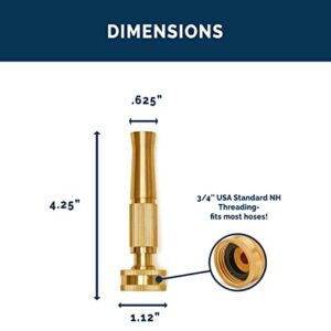 Morvat Solid Brass Metal Twist Garden Hose Nozzle, Heavy Duty Adjustable Power Spray Attachment, High Pressure Water Jet Sprayer with ¾” Standard Threading, Includes 2 Extra Rubber Washers