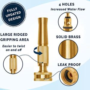 Morvat Solid Brass Metal Twist Garden Hose Nozzle, Heavy Duty Adjustable Power Spray Attachment, High Pressure Water Jet Sprayer with ¾” Standard Threading, Includes 2 Extra Rubber Washers