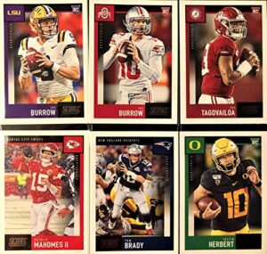 2020 panini score football card complete set 1 through 440. includes 110 rookies. joe burrow, tua, herbert, brady, mahomes and the rest! 440 card complete set.