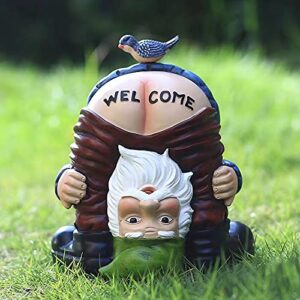 hosnner halloween decoration garden gnome statue – resin funny garden bird welcome figurines for outdoor patio, lawn, yard art decoration winter christmas garden gifts blue