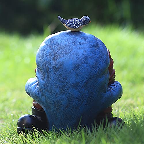 HOSNNER Halloween Decoration Garden Gnome Statue - Resin Funny Garden Bird Welcome Figurines for Outdoor Patio, Lawn, Yard Art Decoration Winter Christmas Garden Gifts Blue