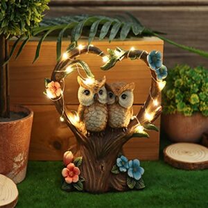 ascebrk solar owl figurines for garden resin owl garden statue figurine with solar light, outdoor garden sculptures solor outdoor statue decor for lawn decor solar night light ornament