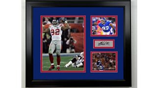 framed michael strahan new york giants facsimile laser engraved signature football 15″x12″ 3 photo collage