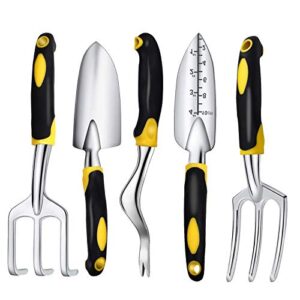 mortime set of 5 garden tool set, aluminum gardening work kit with soft rubber ergonomic handle hand tools succulent tool set outdoor gardening tools