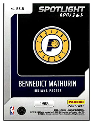 BENNEDICT MATHURIN RC 2022-23 Panini Instant Spotlight Rookies /965#6 Pacers NM+-MT+ NBA Basketball