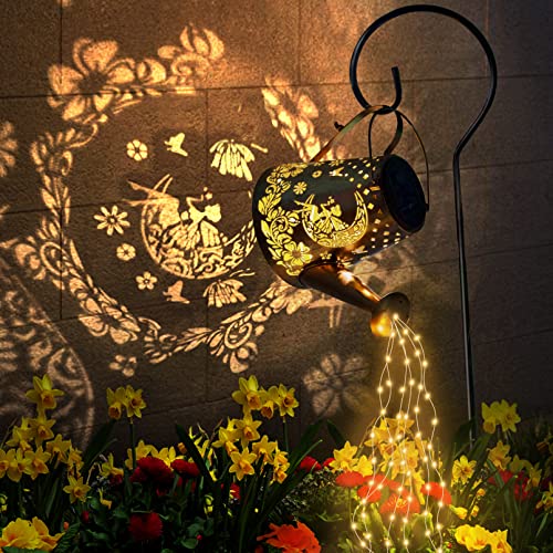 Solar Watering Can with Lights Outdoor Garden Decor Large Hanging Lantern Waterfall Landscape Lights Waterproof Solar Garden Decorations for Lawn Patio Yard Pathway Gardening Mother's Day Gifts