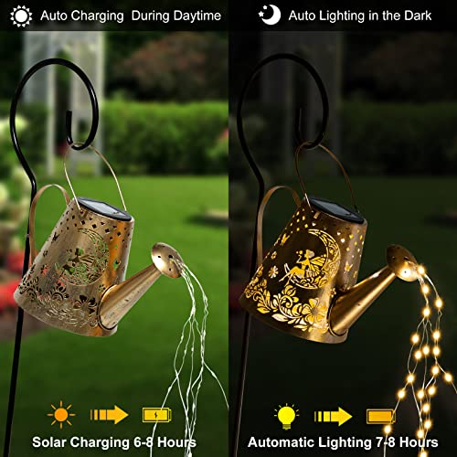 Solar Watering Can with Lights Outdoor Garden Decor Large Hanging Lantern Waterfall Landscape Lights Waterproof Solar Garden Decorations for Lawn Patio Yard Pathway Gardening Mother's Day Gifts