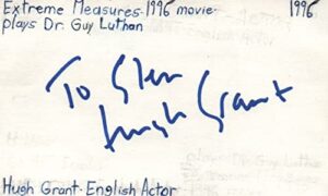 hugh grant english actor tv movie autographed signed index card jsa coa