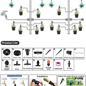 Drip Irrigation Kit, 164FT/50M Garden Watering System, Greenhouse Patio Irrigation System, Automatic Irrigation Equipment Kits, Blank Distribution Tubing Hose Adjustable Nozzle (11mm/0.43", 7mm/0.27")