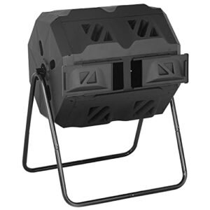 43 gallon compost bin outdoor tumbling composting bins compost tumbler bucket trash can w/dual chamber sliding doors for garden patio,black door