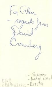 david cronenberg director filmmaker movie autographed signed index card jsa coa