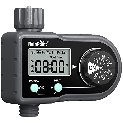 RAINPOINT Sprinkler Timer, Hose Timer with 3 Individual Programs, Water Timer for Garden Hose Faucet, Programmable Automatic/Manual Irrigation System, for Specific Days or Daily Outdoor Lawn Watering