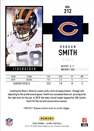 2020 Score #212 Roquan Smith Chicago Bears NFL Football Card NM-MT