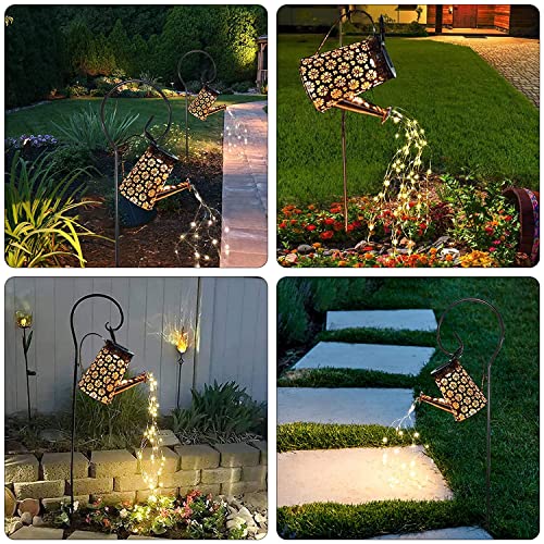 Solar Lights Outdoor Waterproof, Solar Watering Can Lights Garden Decor, Retro Metal Hanging Solar Lantern with String Lights, Outdoor Decorations for Porch Lawn Driveway Backyard Pathway（2 Pack）