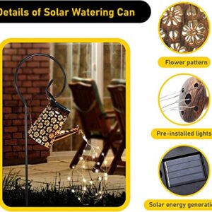 Solar Lights Outdoor Waterproof, Solar Watering Can Lights Garden Decor, Retro Metal Hanging Solar Lantern with String Lights, Outdoor Decorations for Porch Lawn Driveway Backyard Pathway（2 Pack）