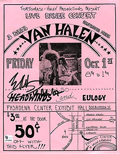 Eddie V an H alen Vintage Early Days Show Event Flyer Signed Autographed Authentic 'GA' COA Compatible With Van Halen