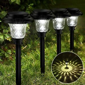 balhvit glass solar lights outdoor, 8 pack super bright solar pathway lights, up to 12 hrs long last auto on/off garden lights solar powered waterproof, stainless steel led landscape lighting for yard