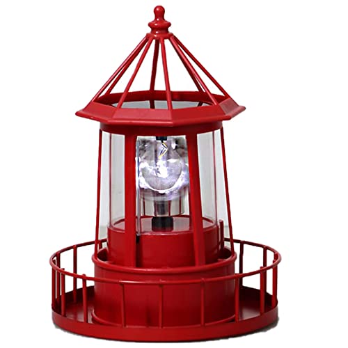 LED Solar Powered Lighthouse, 360 Degree Rotating Lamp Courtyard Decoration Waterproof Garden Smoke Towers Statue Lights for Outdoor Patio Garden Pathway